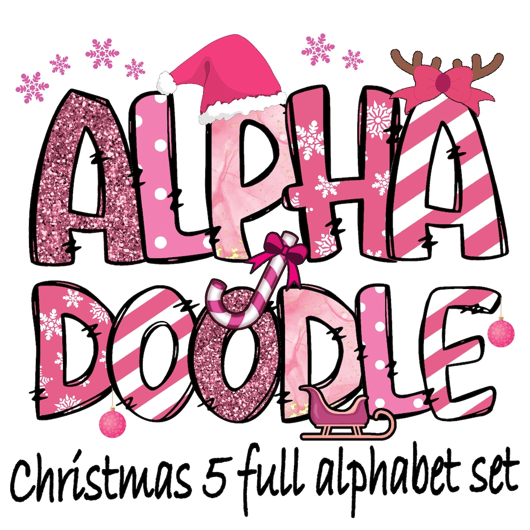 Pink Christmas Alphabet Png Files Bundle,christmas Doodle Letters,retro ...