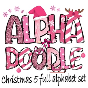 Pink Christmas Alphabet Png Files Bundle,christmas Doodle Letters,retro ...