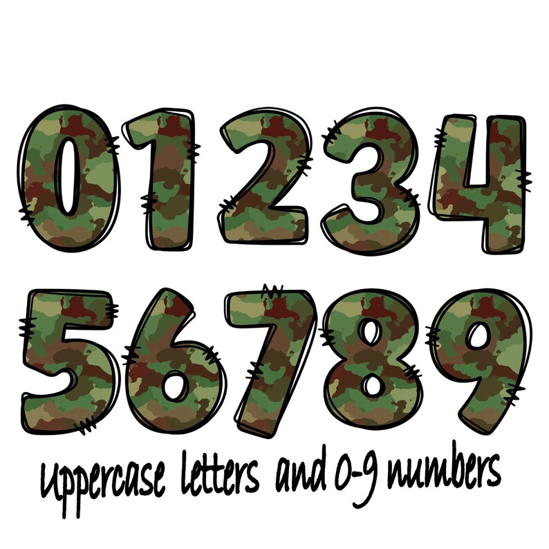 Camo Alphabet Doodle Letters, Camouflage, Army Letters, Sublimation ...
