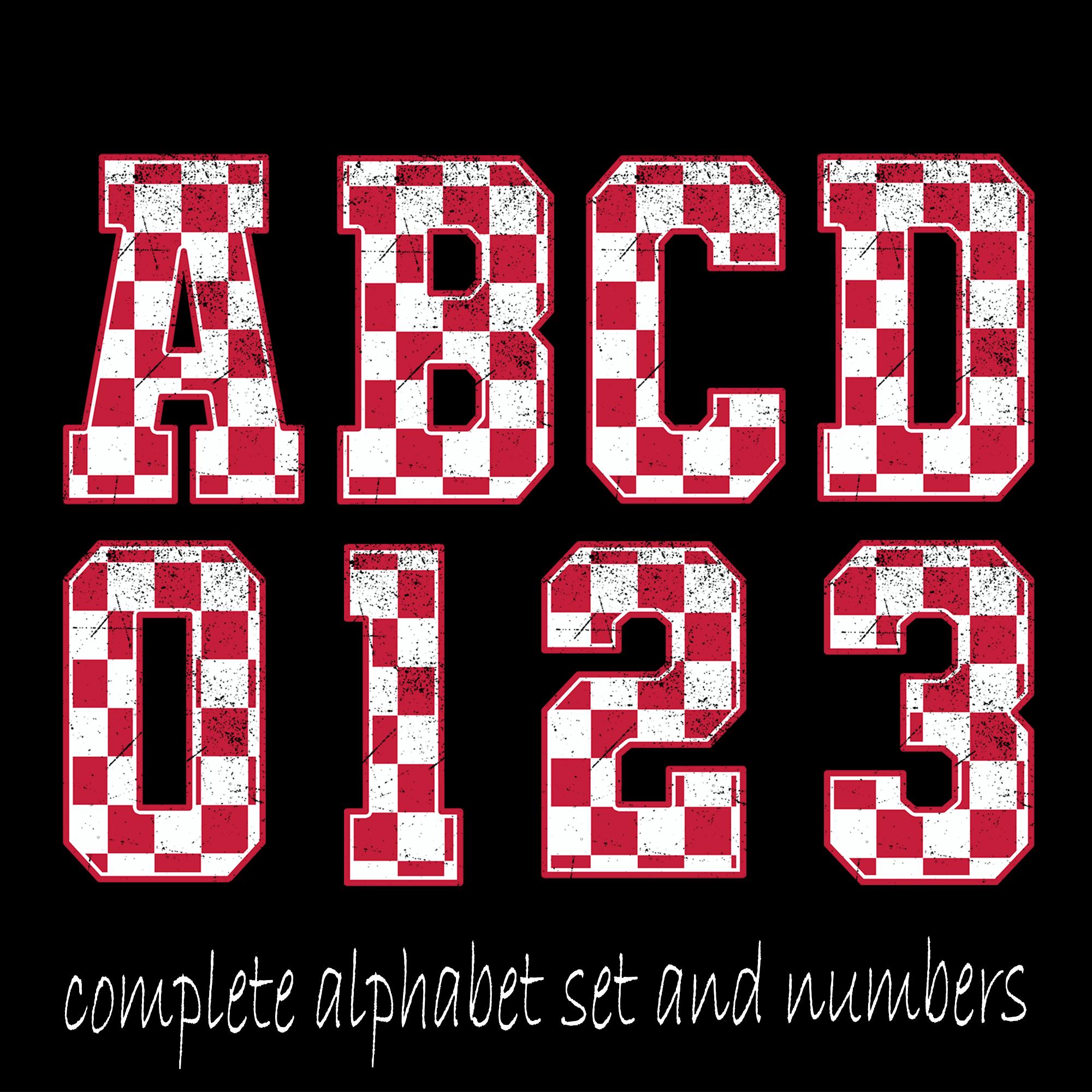 Cardinal Red and White Checkered Pattern Alphabet Set, Checkered ...
