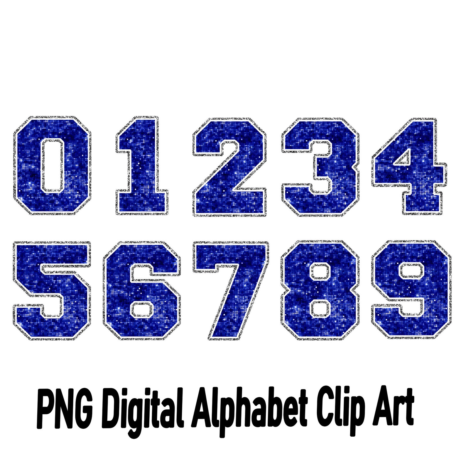 Sequin Faux Glitter Blue and Silver Alphabet Letters and Number Set ...