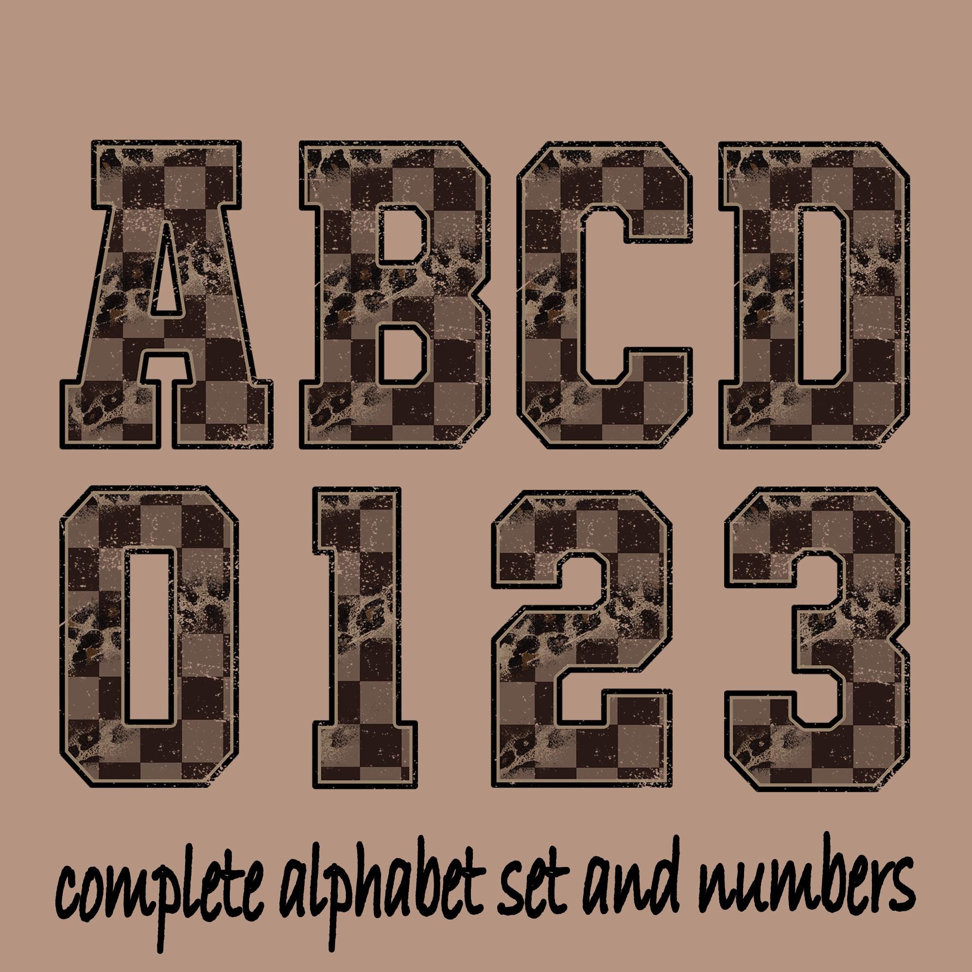 Retro Western Leopard Checkered Alphabet Letters and Number Set Clipart ...