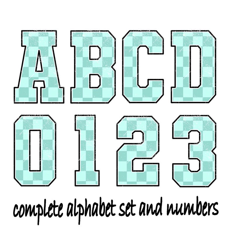 Pastel Green Checkered Alphabet and Checkered Numbers ,kids Alphabet ...