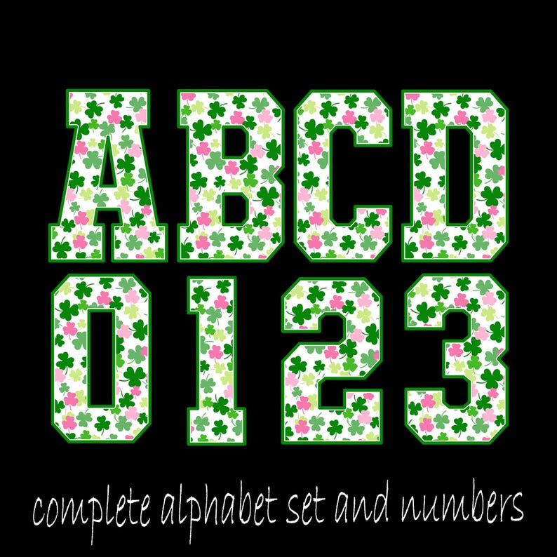 St. Patrick's Day Alphabet Set , Pink and Green Shamrock Letters Png ...