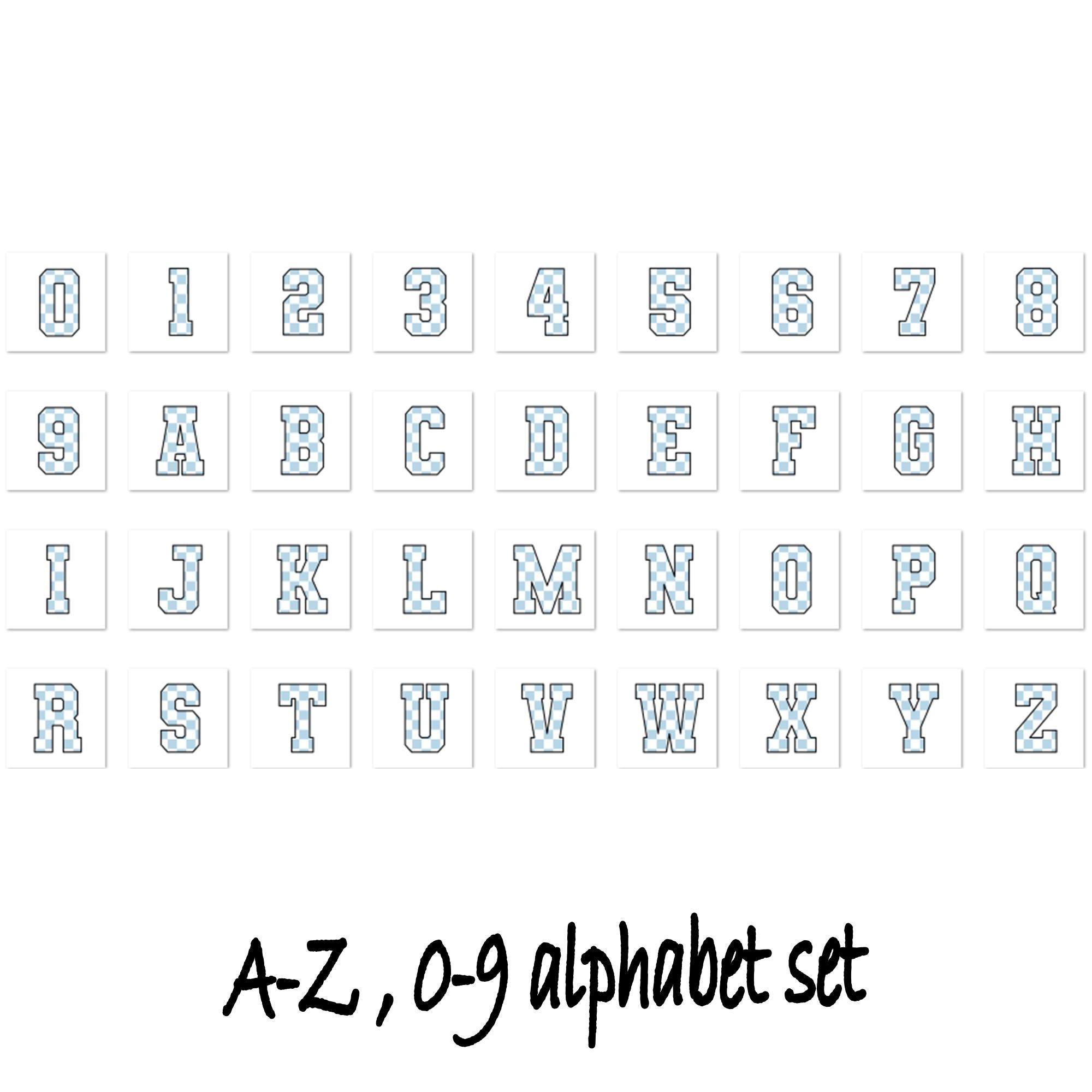 Light Blue Checkered Alphabet and Checkered Numbers ,alphabet Letters ...