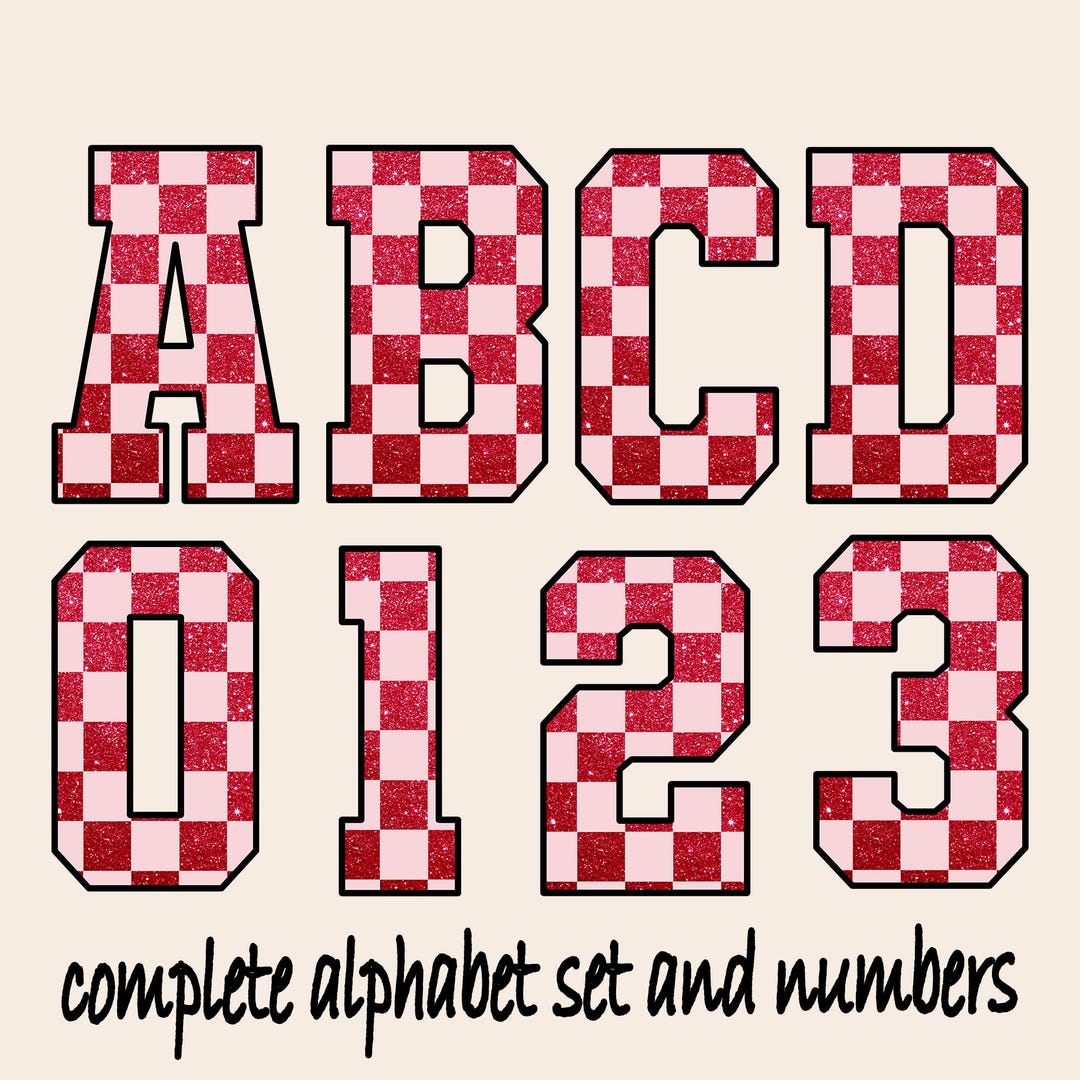 Pink and Red Glitter Checkered Pattern Alphabet Set, Valentine Alphabet ...
