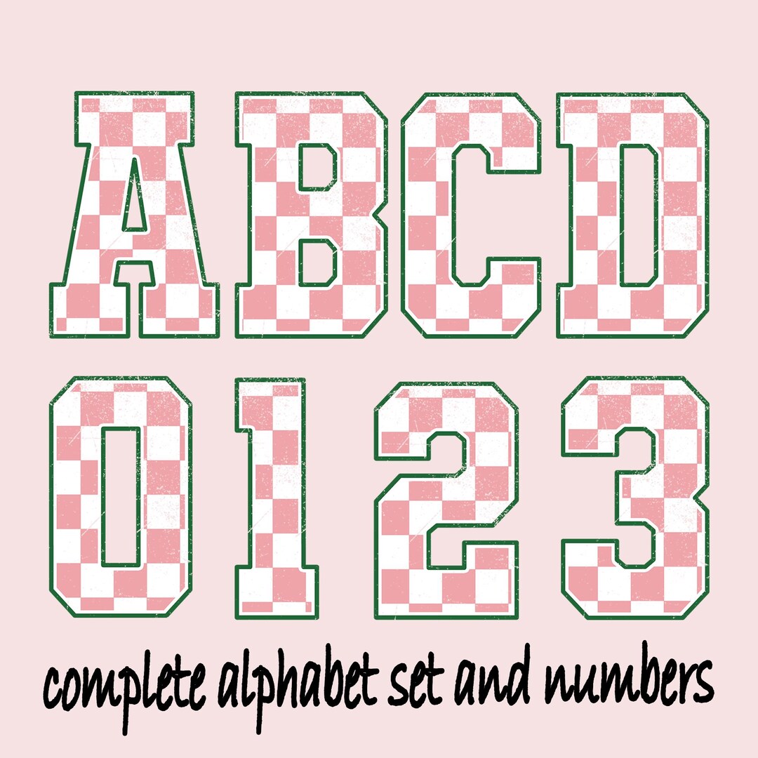 Pink Checkered Pattern Alphabet Set, Retro Merry Christmas Alphabet ...