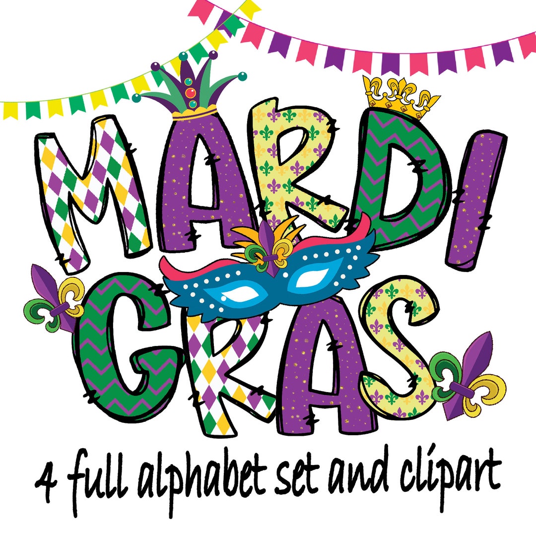 Mardi Gras Alphabet Set, Mardi Gras Doodle Alphabet, Doodle Alphabet ...