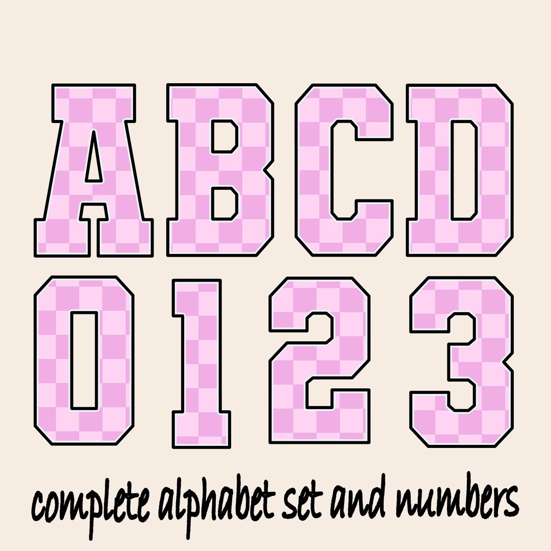 PINK CHECKERED Valentine Alphabet and Numbers ,retro Alphabet Letters ...