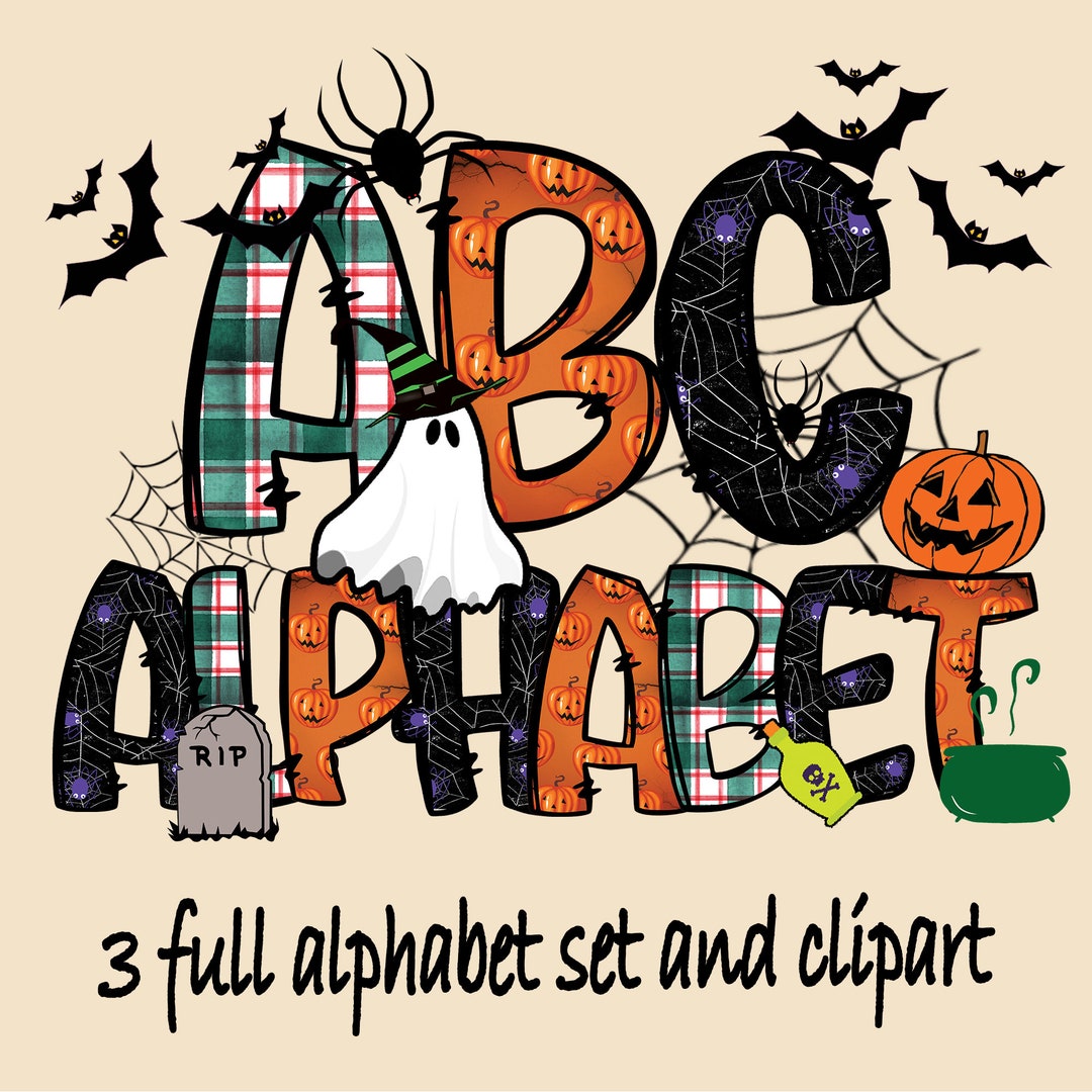 3BUNDLE Halloween Alphabet PNG, Halloween Doodle, Halloween PNG Letters ...
