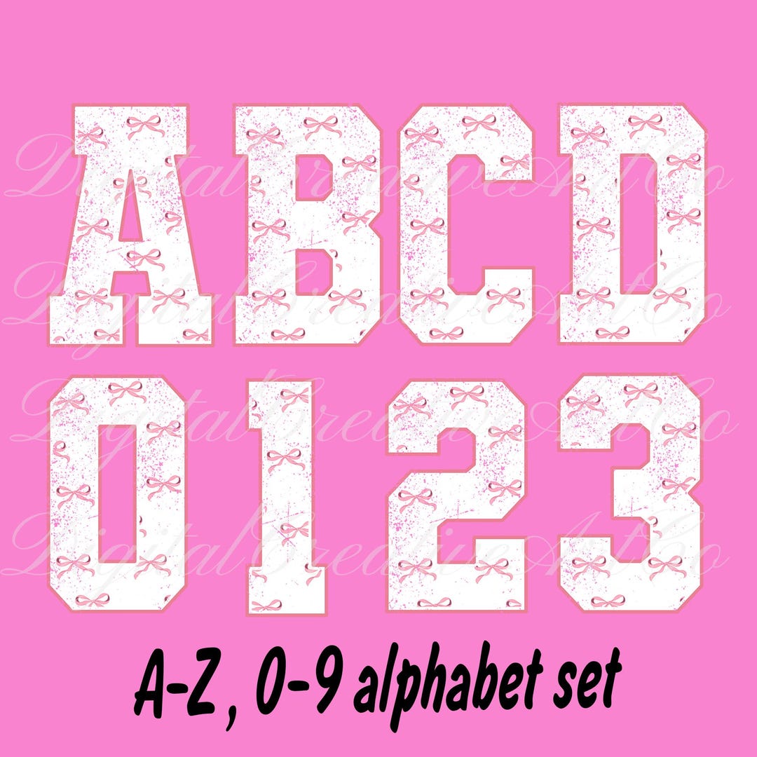 Pink Coquette Bow Alphabet and Numbers ,sport Pattern Alphabet Letters ...
