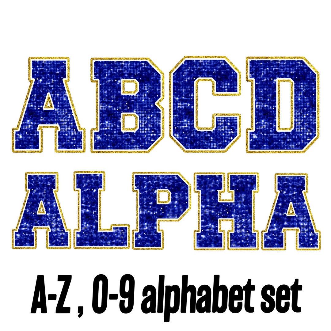 Sequin Faux Glitter Blue and Gold Alphabet Letters and Number Set ...