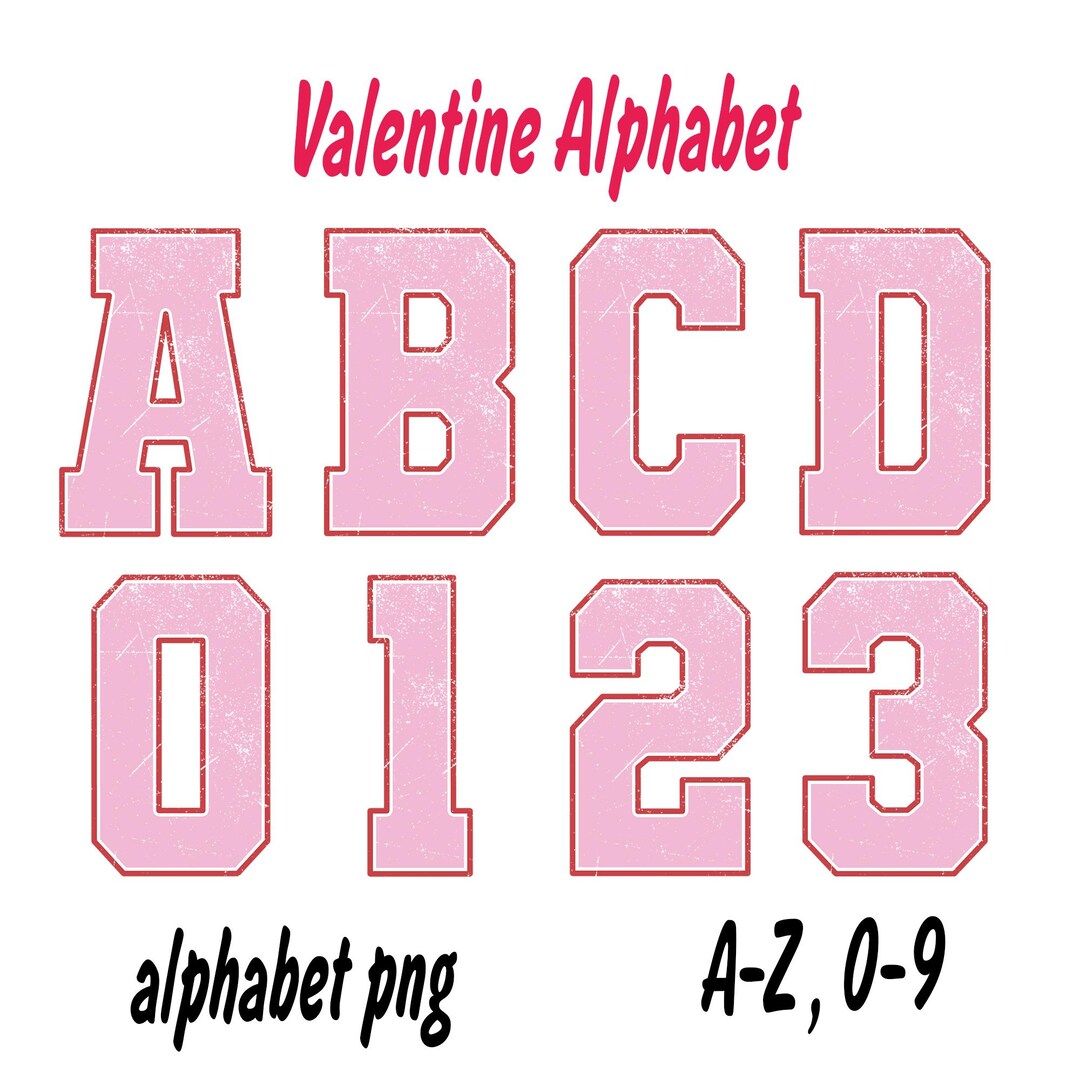 Light Pink Valentine Alphabet and Numbers ,retro Alphabet Letters, PNG ...