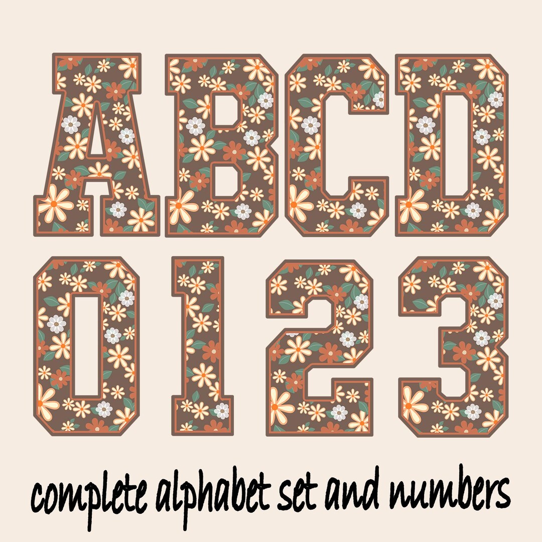 Boho Floral Alphabet Letters and Number Set, Sport Alphabet Png, Floral ...