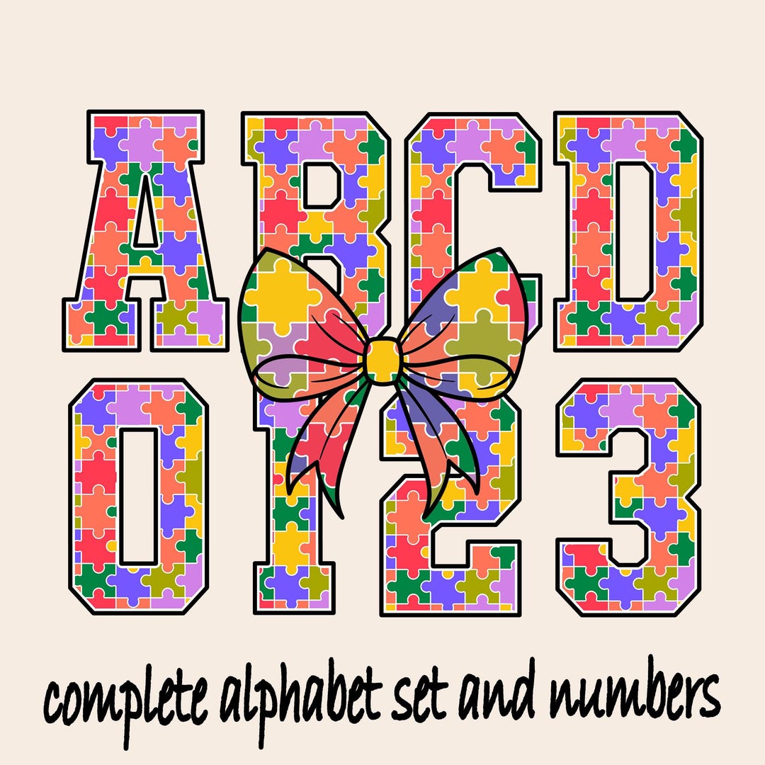 Autism Bow Checkered Alphabet and Autism Numbers ,alphabet Letters, PNG ...