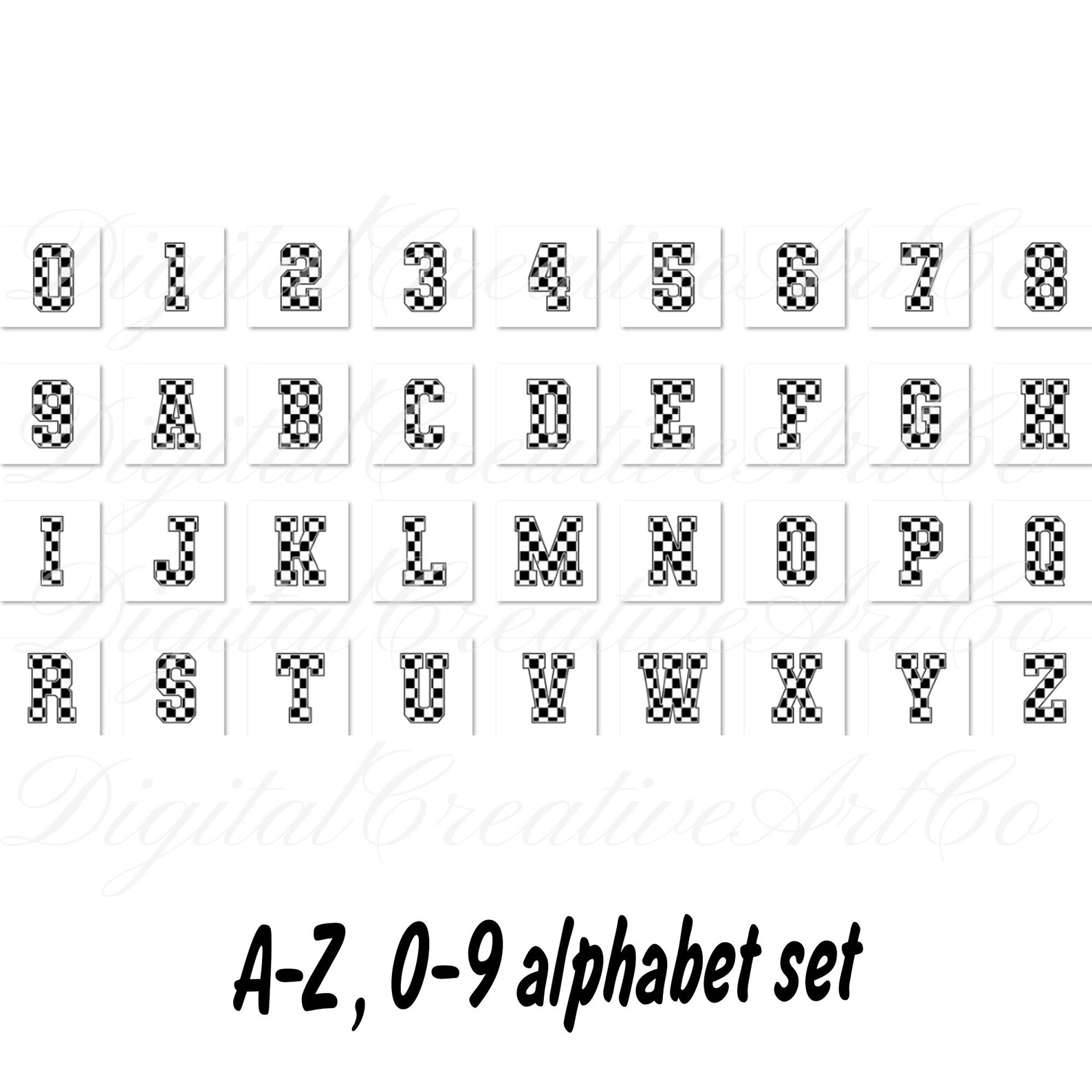 Checkered Bundle Alphabet and Checkered Numbers, Retro Alphabet Letters ...