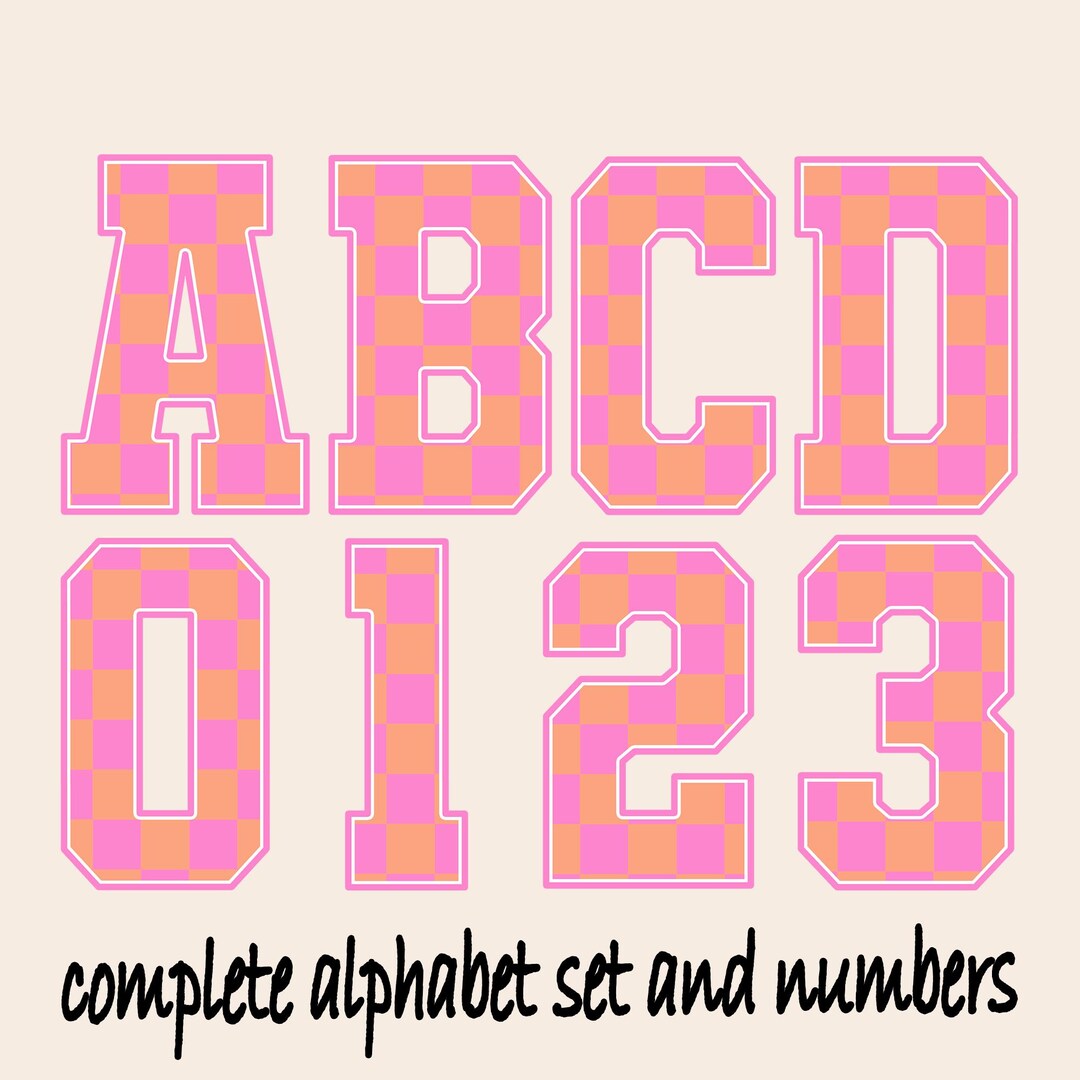 Pink and Orange Checkered Pattern Alphabet Set, Pastel Checkered ...