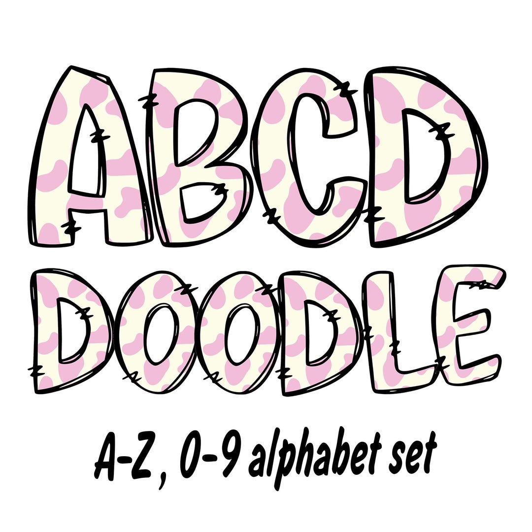 Pink Cow Animals Skin Alphabet Doodle Letters, Bundle, Cow Print ...