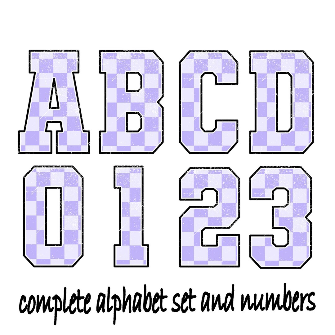 Pastel Purple Checkered Alphabet and Checkered Numbers ,kids Alphabet ...