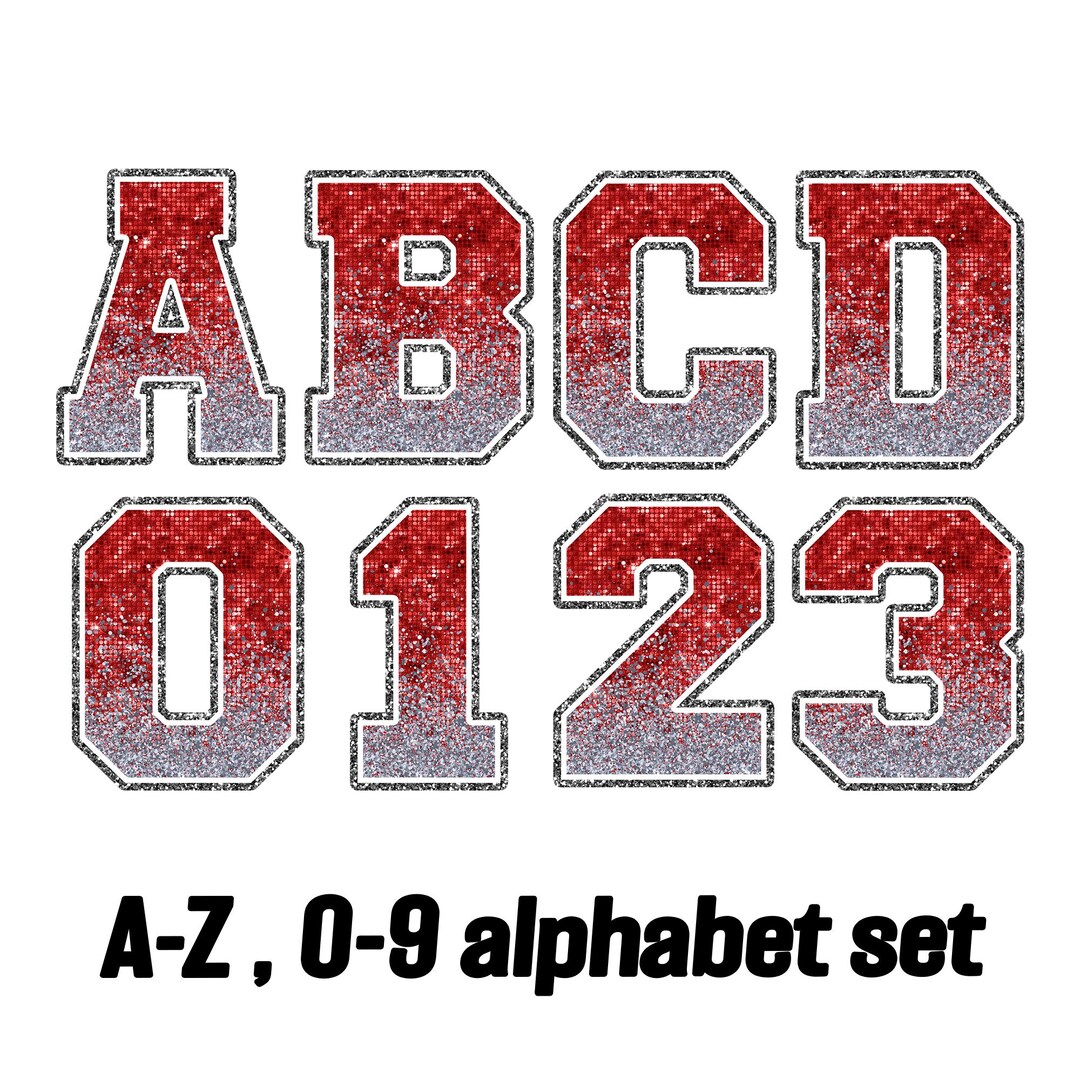 Glitter Red and Silver Alphabet Letters and Number Set Clipart ,glitter ...