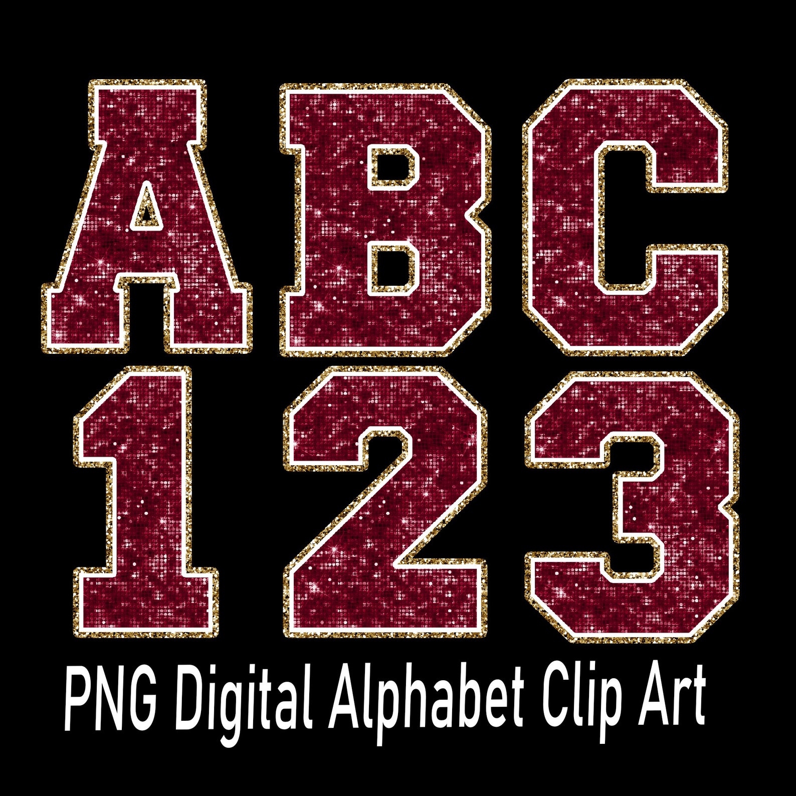 Sequin Faux Glitter Maroon and Gold Alphabet Letters and Number Set ...