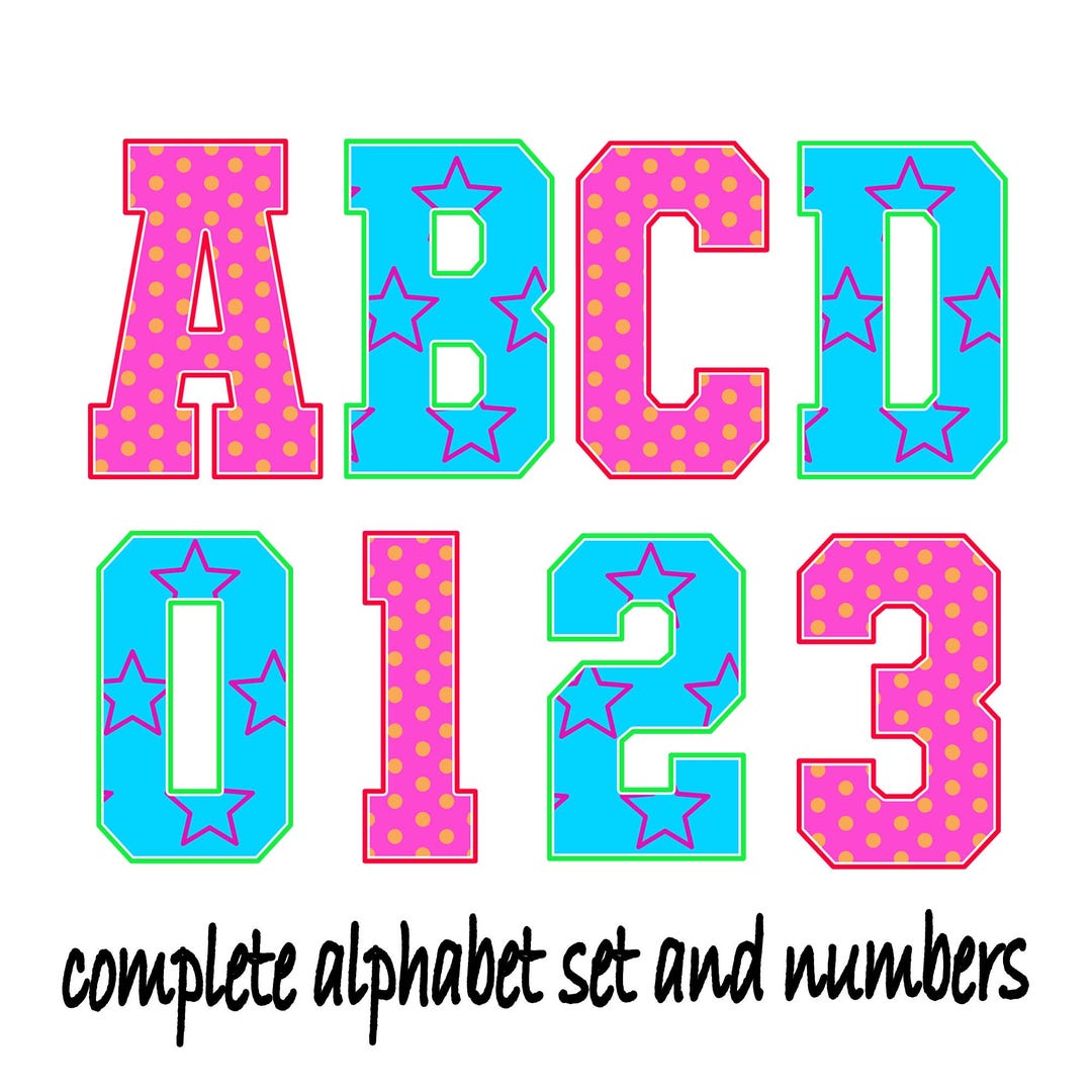 Pink Polka Dots Letters PNG, Light Blue Stars Coquette Neon, Clipart ...