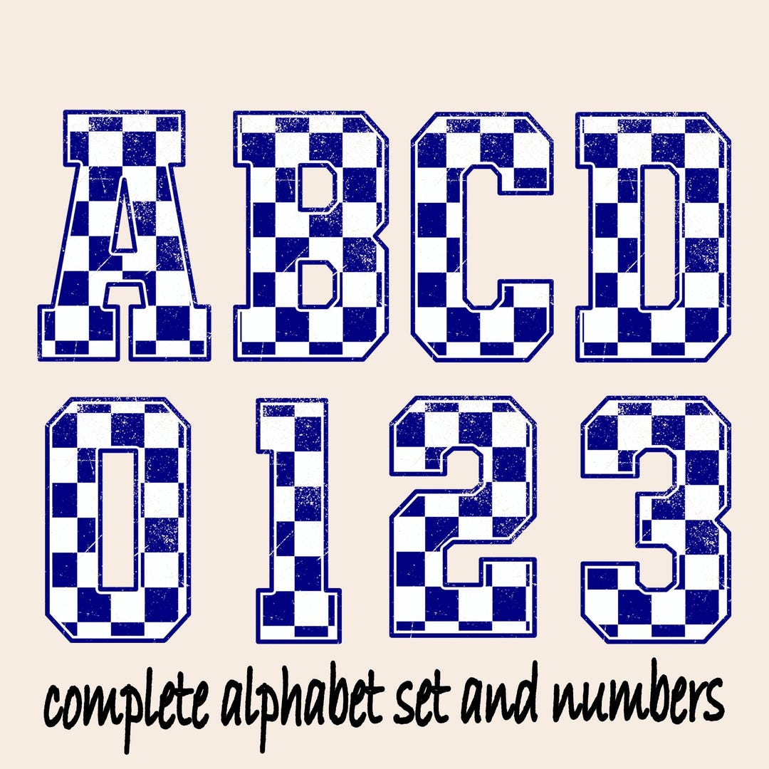 Navy Blue and White Checkered Pattern Alphabet Set, Checkered Alphabet ...