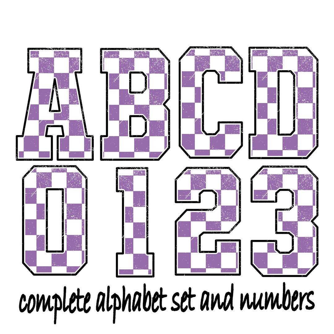 Light Purple Checkered Alphabet and Checkered Numbers ,alphabet Letters ...