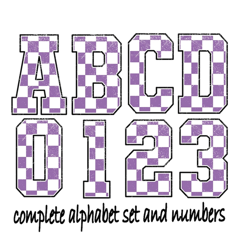 Light Purple Checkered Alphabet and Checkered Numbers ,alphabet Letters ...