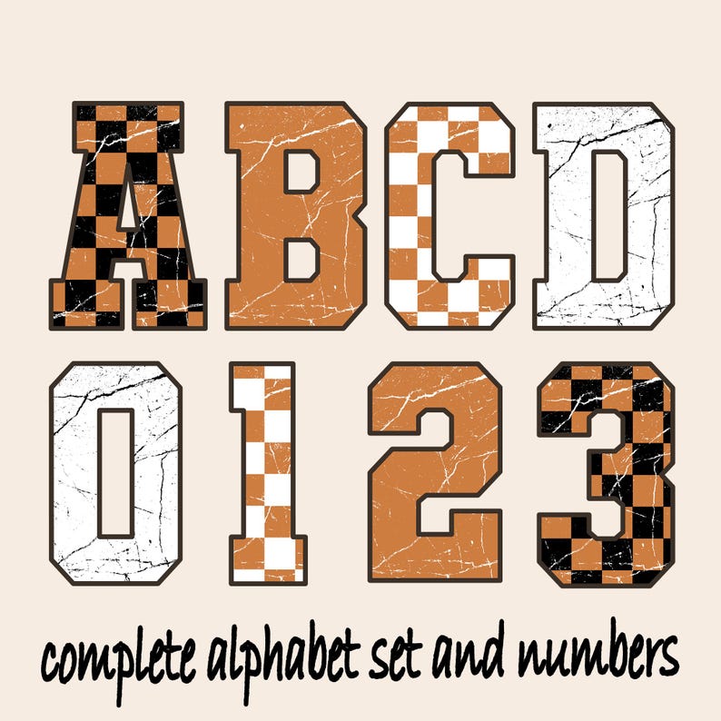 Fall Checkered Alphabet Letters and Number Set Clipart, Sport Alphabet ...