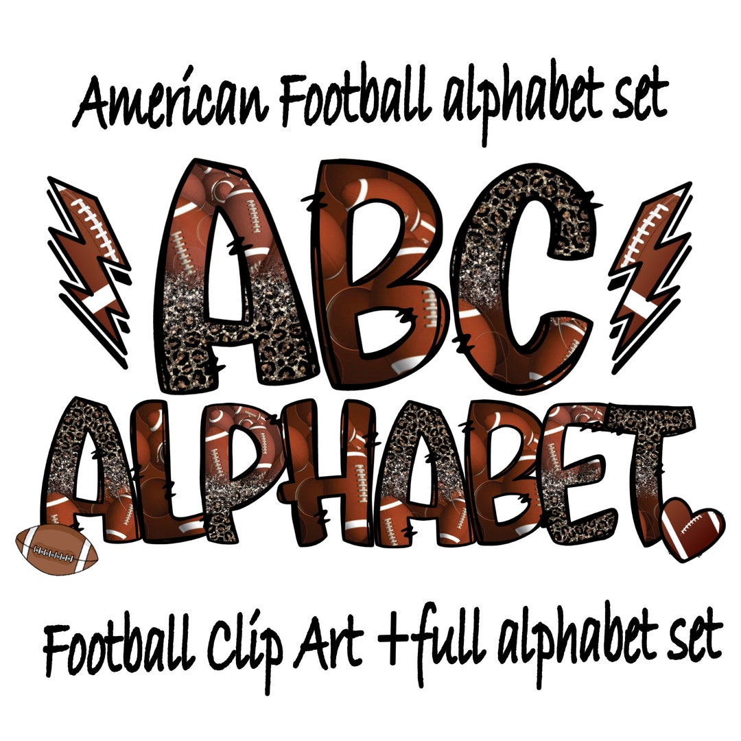 Glitter Football Alphabet Letters PNG Bundle, Football Sports Doodle ...