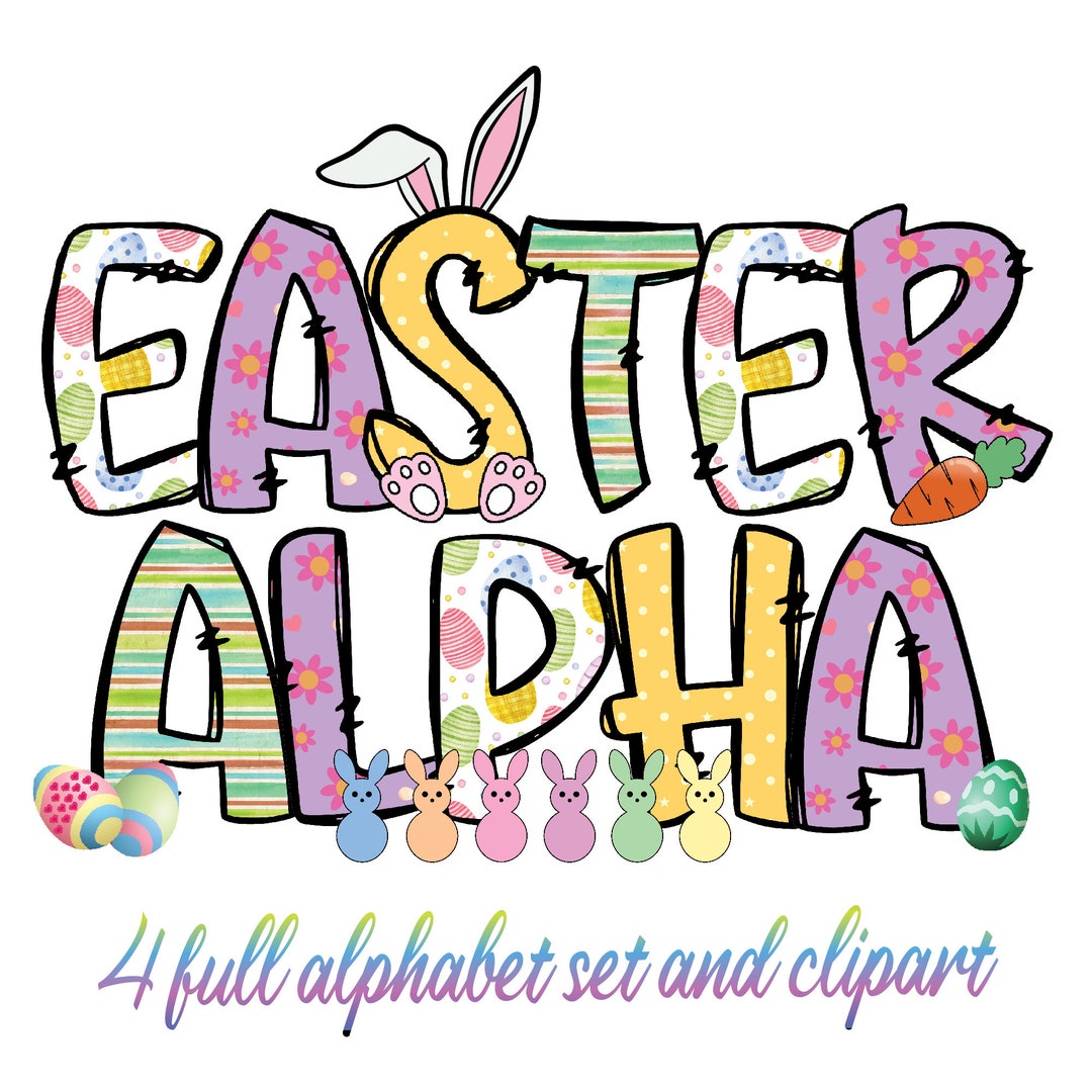 Easter Alphabet Doodle Letters PNG Bundle ,bunny,easter Eggs ,cute ...