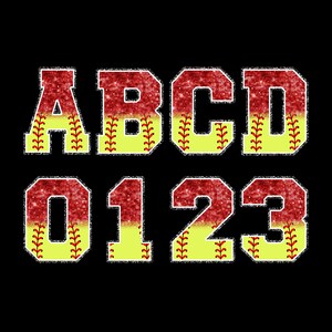 Softball Sequin Faux Glitter Red and Black Alphabet Letters and Number ...