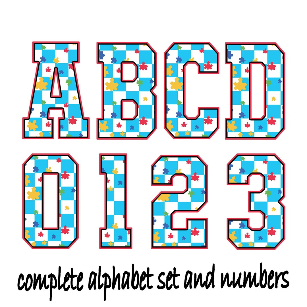 Light Blue Checkered Alphabet and Checkered Numbers ,checkered Autism ...