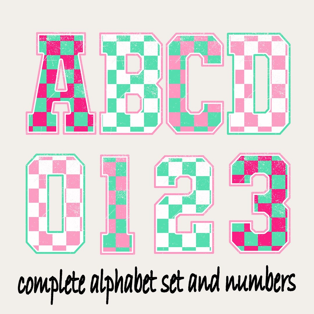 Light Pink and White Checkered Pattern Alphabet Set, Green Checkered ...