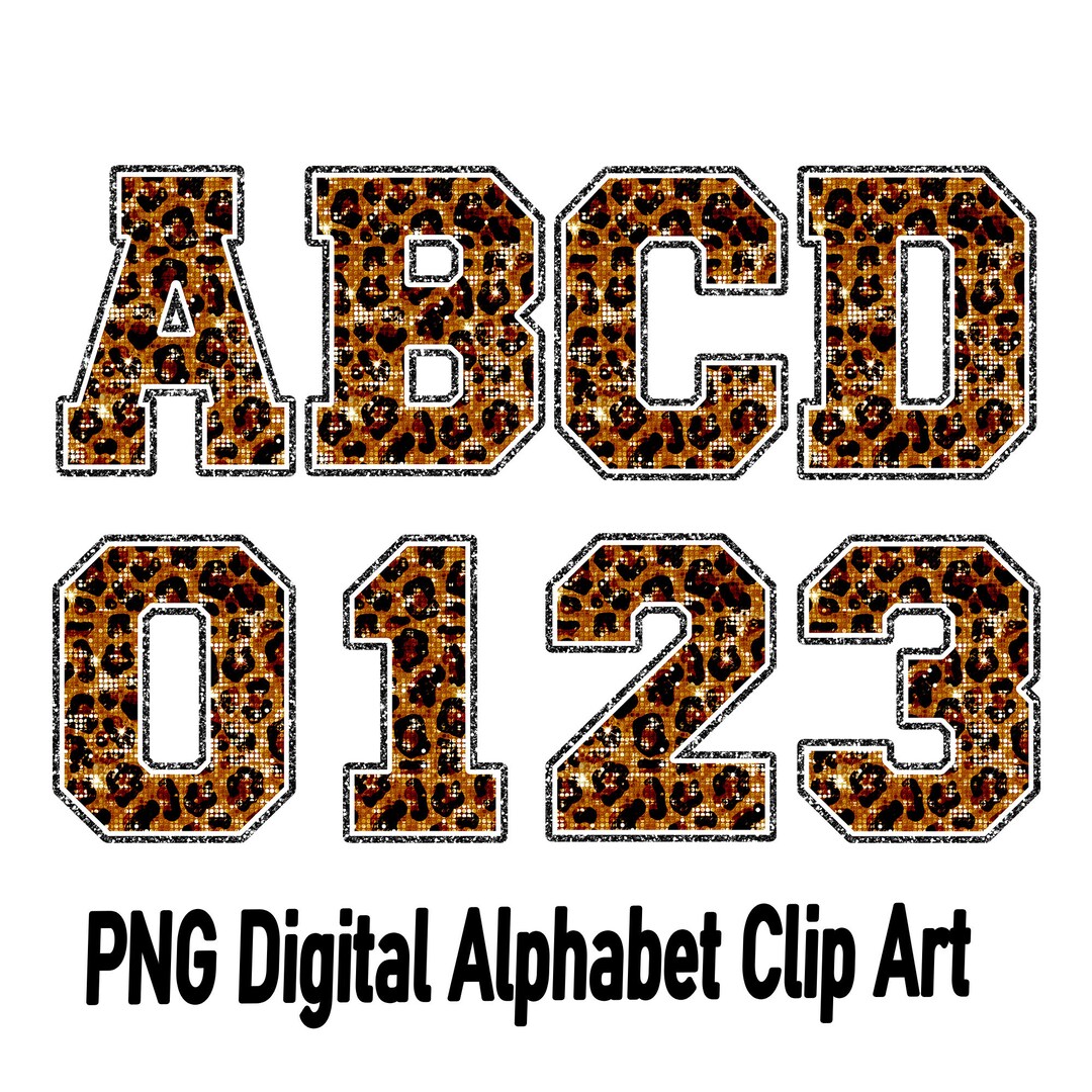 Sequin Faux Leopard and Black Alphabet Letters and Number Set Clipart ...