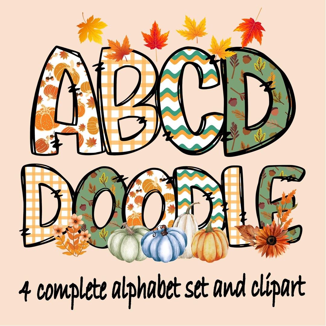 Fall Doodle Alphabet Bundle, Autumn PNG Letters, Retro Clipart, A-Z ...