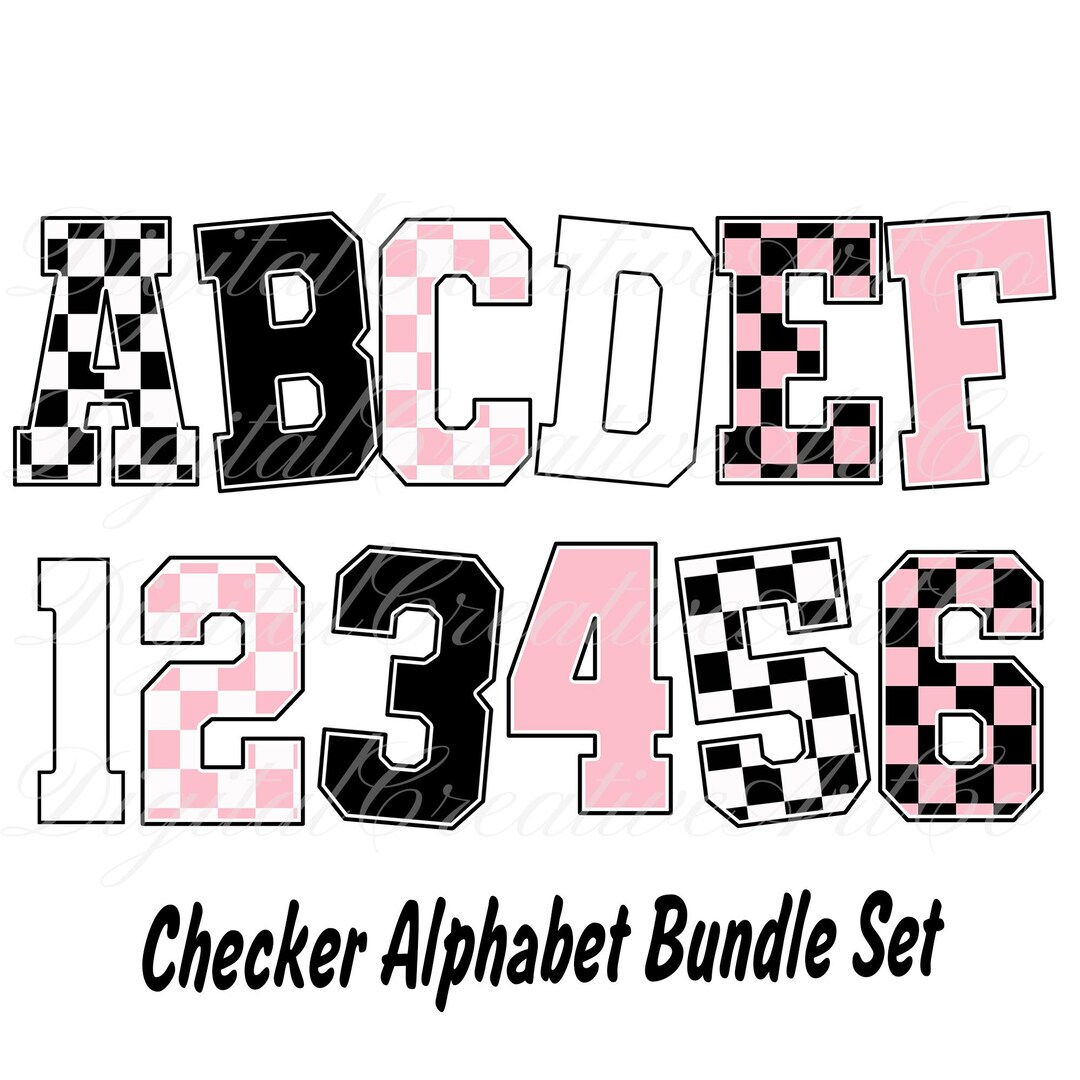 Checkered Bundle Alphabet and Checkered Numbers, Retro Alphabet Letters ...