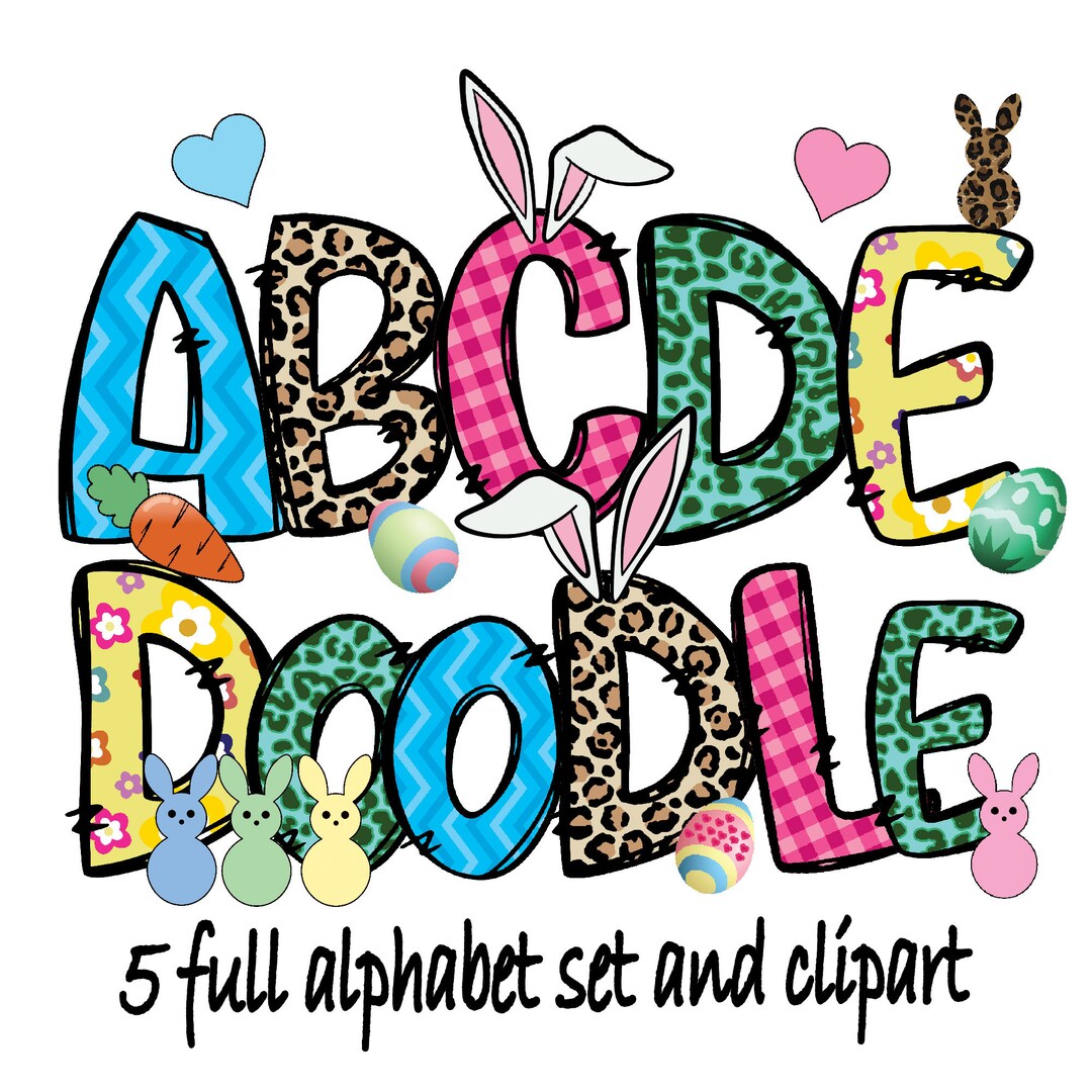 Easter Alphabet Doodle Letters PNG Bundle,bunny,easter Eggs,leopard ...
