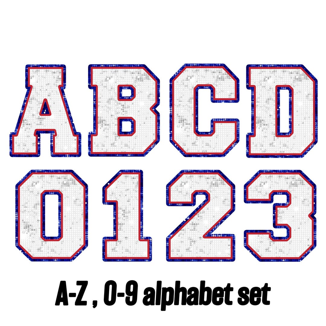 Sequin Faux Glitter White Red and Blue Alphabet Letters and Number Set ...
