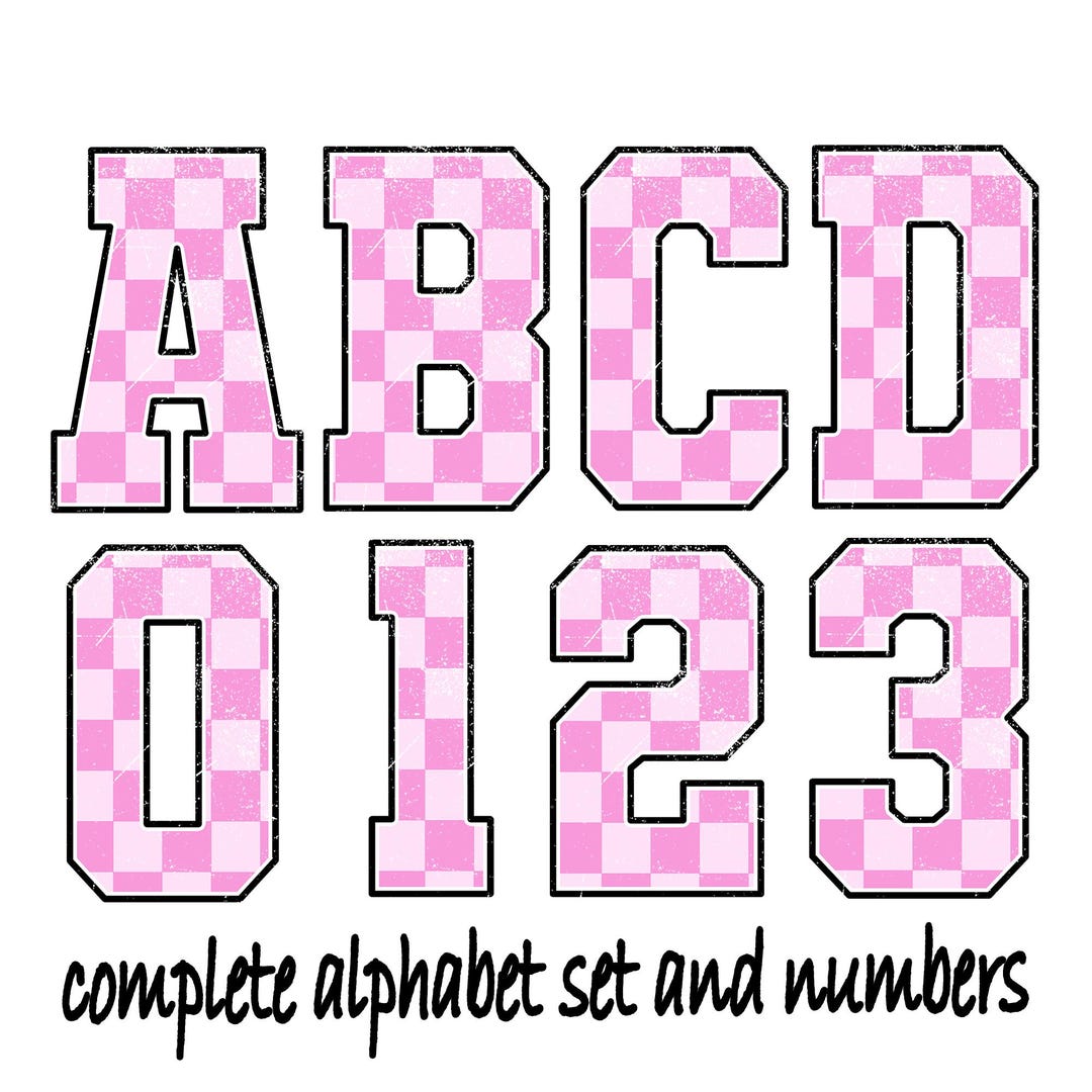 Pastel Pink Checkered Alphabet and Checkered Numbers ,kids Alphabet ...