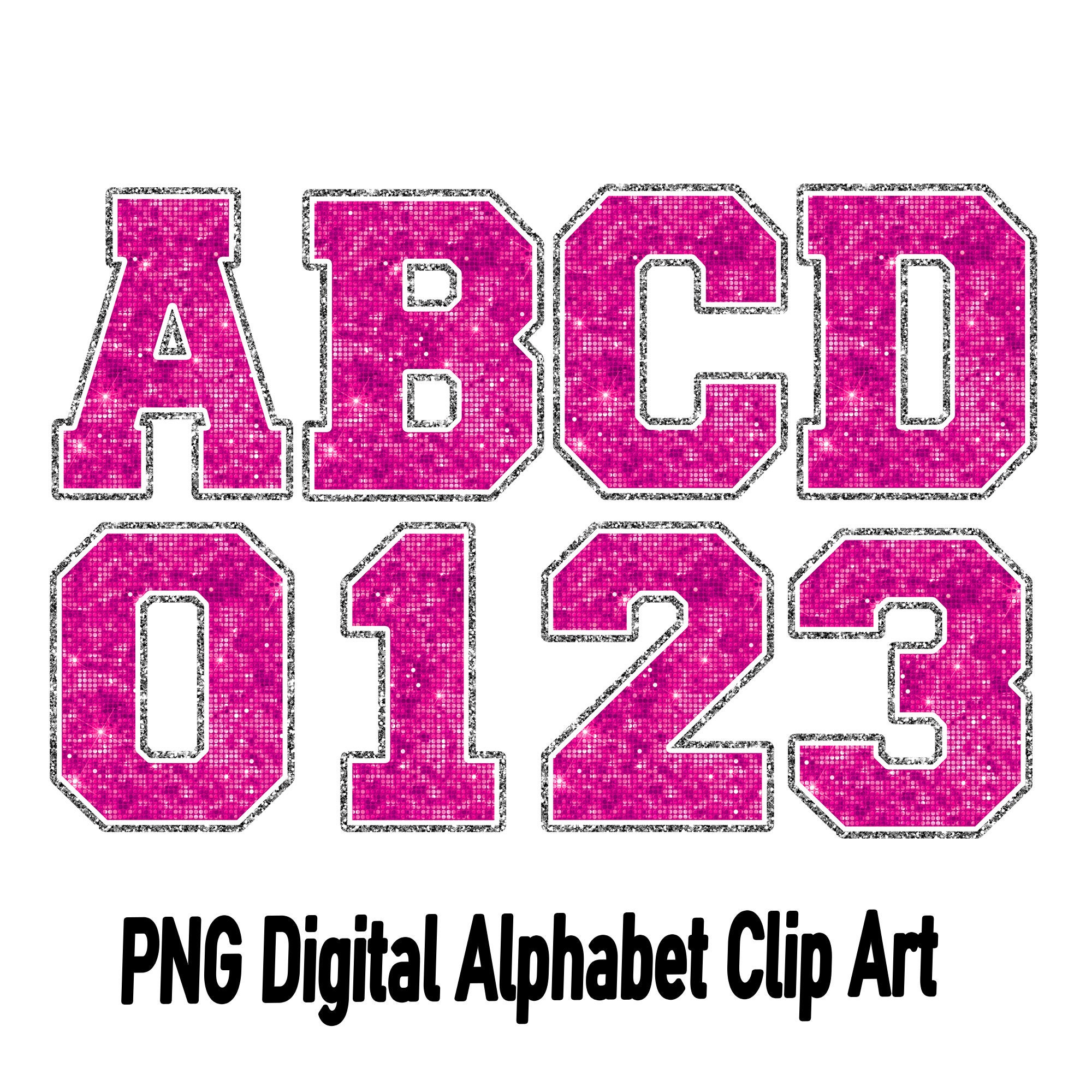 Sequin Faux Glitter Pink and Silver Alphabet Letters and Number Set ...