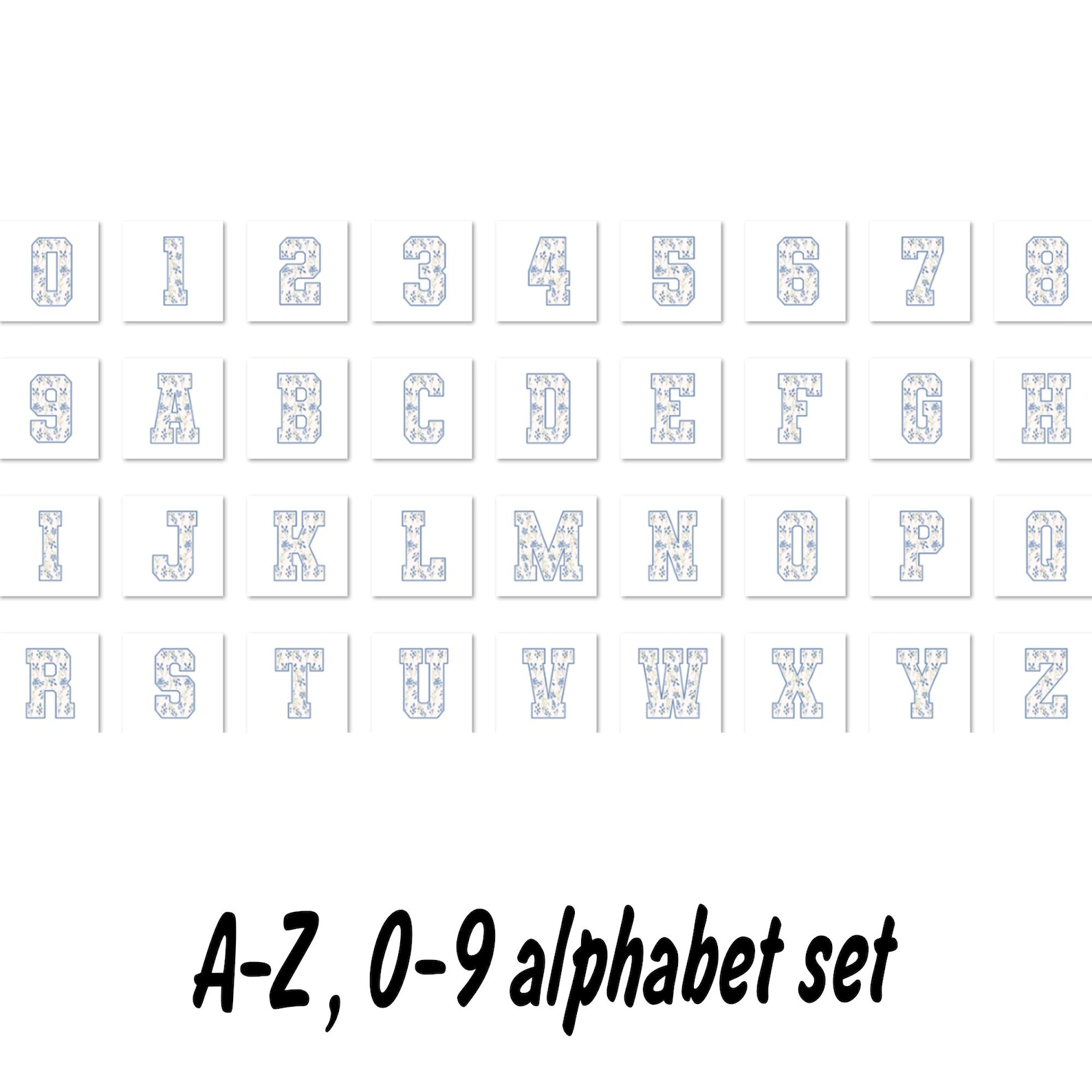 Coquette Floral Blue Alphabet and Numbers, Sport Alphabet Letters ...