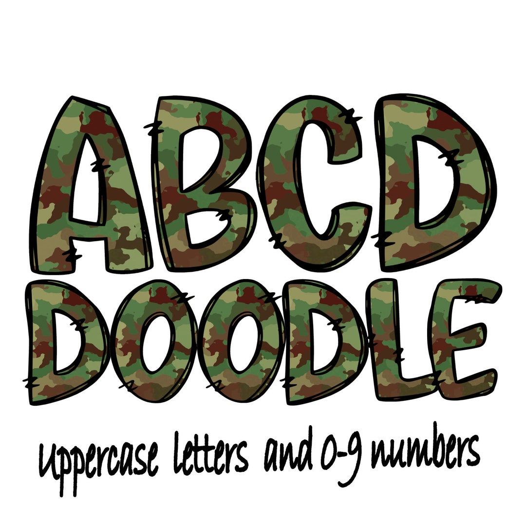 Camo Alphabet Doodle Letters, Camouflage, Army Letters, Sublimation ...