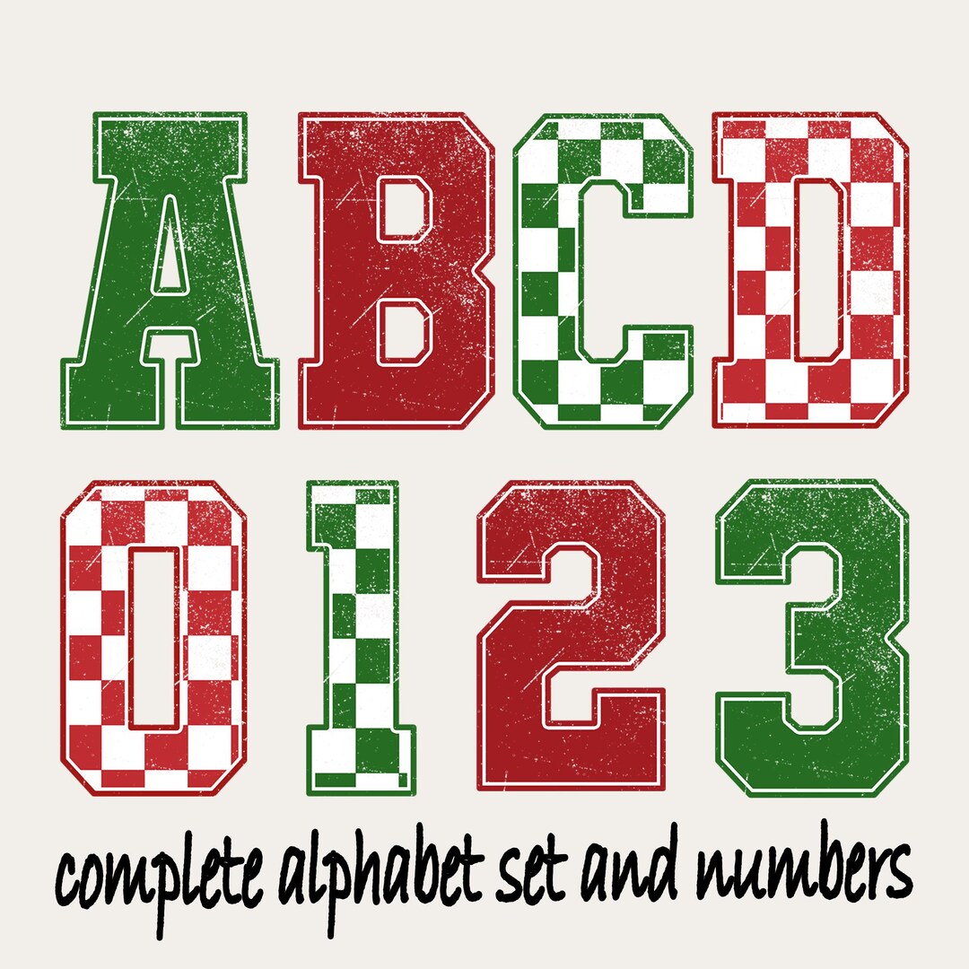 Red and Green Checkered Pattern Alphabet Set,retro Checkered Alphabet ...
