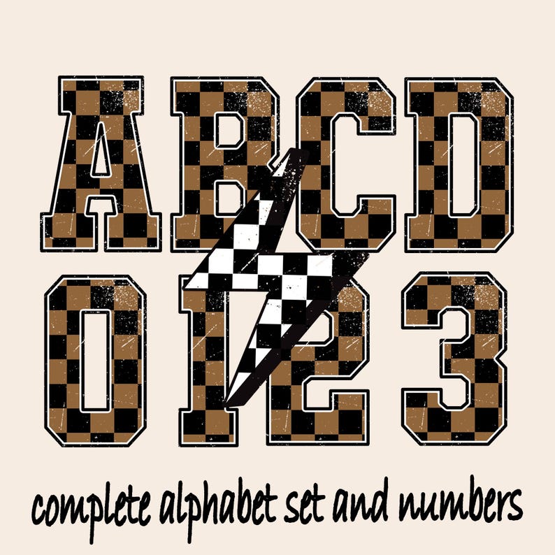 Retro Checkered Fall Alphabet and Checkered Numbers ,black and Brown ...