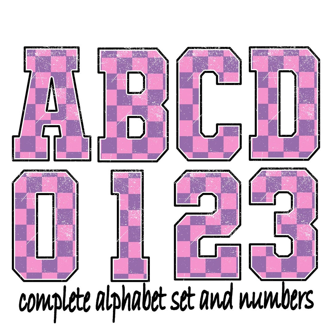 Purple Checkered Alphabet and Checkered Numbers ,alphabet Letters, PNG ...