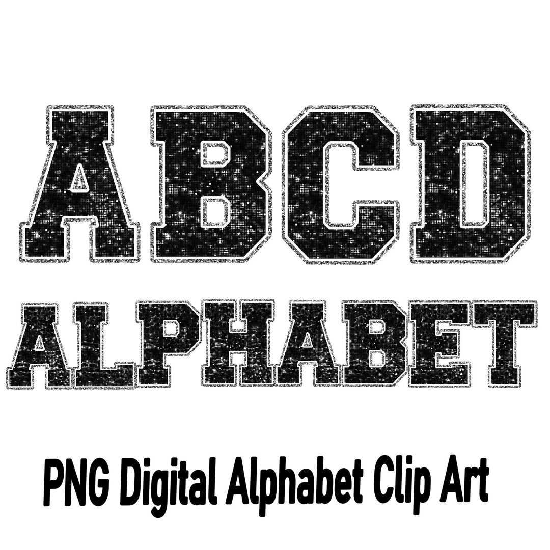 Sequin Faux Glitter Black and Silver Alphabet Letters and Number Set ...
