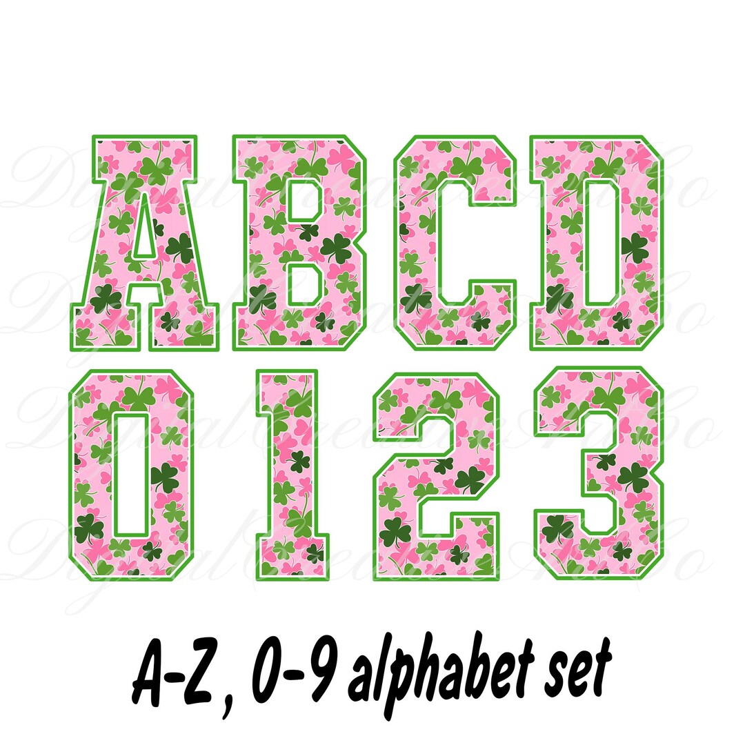 Pink and Green Clover St. Patrick's Day Irish Alphabet and Numbers ...
