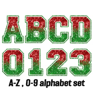 Sequin Faux Glitter Red and Green Alphabet Letters and Number Set ...